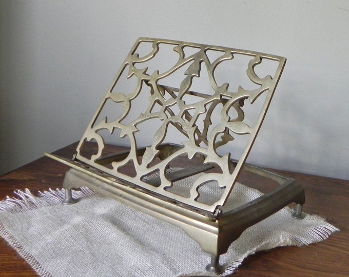 Vintage Brass Book Stand Rack Bookend Folding Storage Ornate Victorian ...
