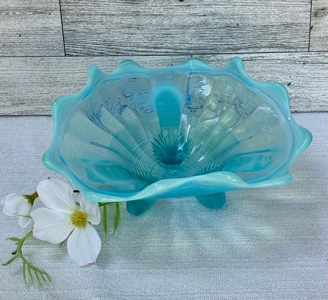 Antique Northwood Opalescent Blue Glass Bowl: Scroll With Acanthus ...