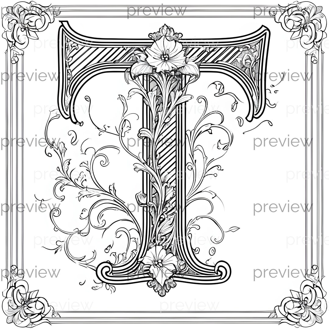 T Elegant Decorative Letter T With Floral Patterns Seamless Digital ...