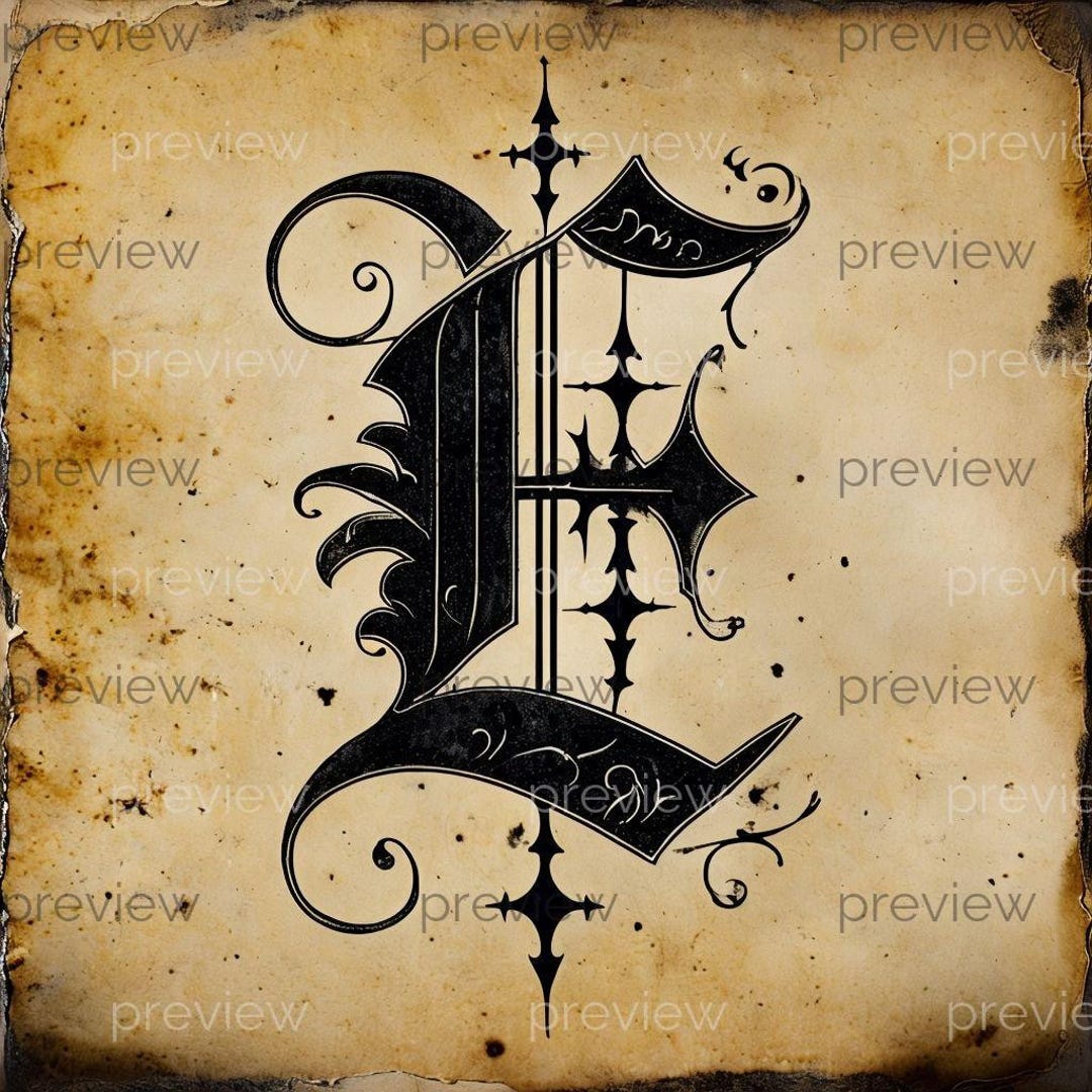 Ornate Gothic Letter E Digital Art for Instant Download - Elegant ...