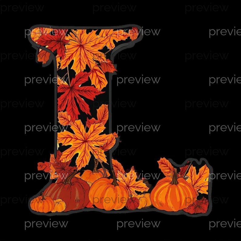 L Vibrant Autumn Letter L Decor With Maple Leaves and Pumpkins ...