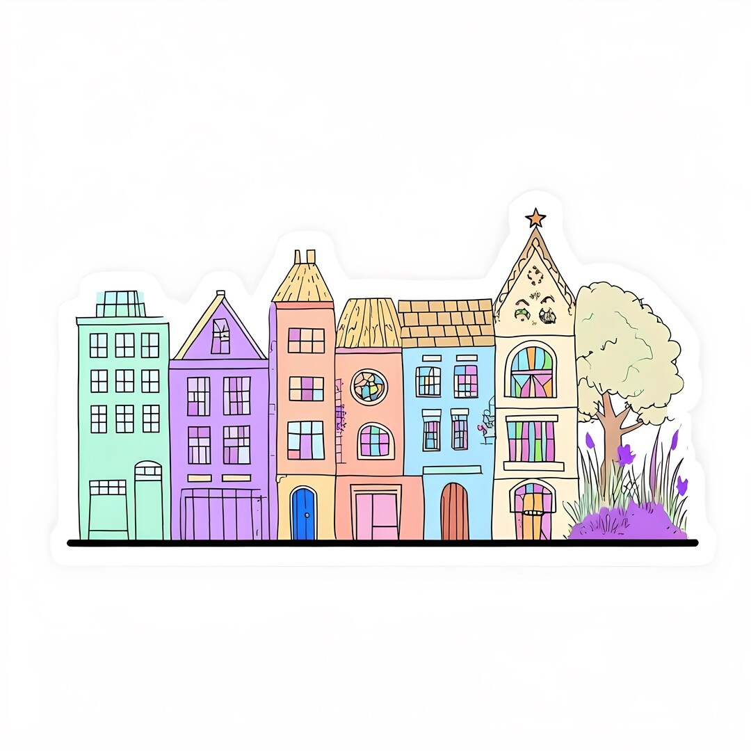 Whimsical Colorful Buildings Clipart for Instant Download - Cheerful ...