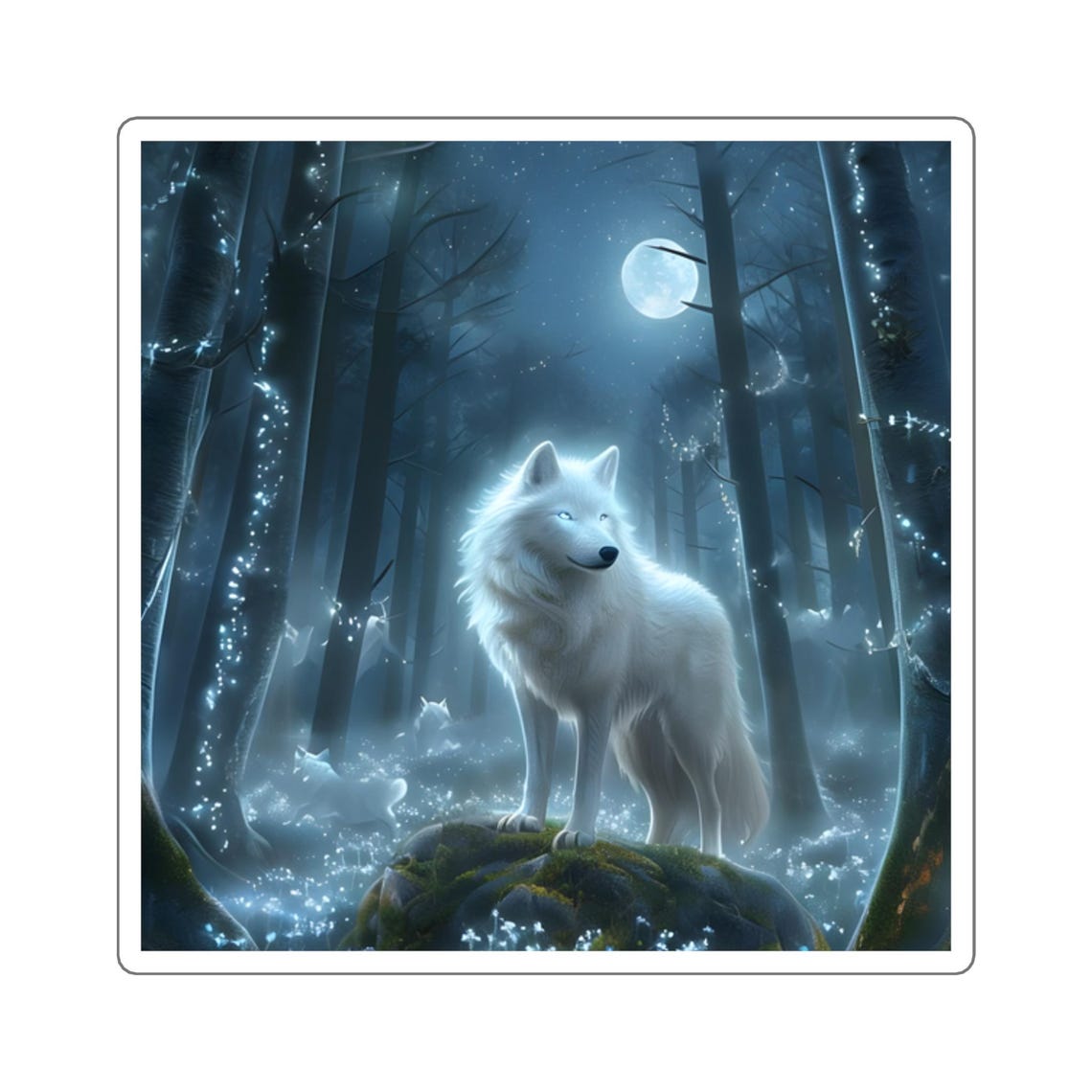 Moonlit White Wolf Square Sticker, Forest Nature Decal, Wildlife Car ...