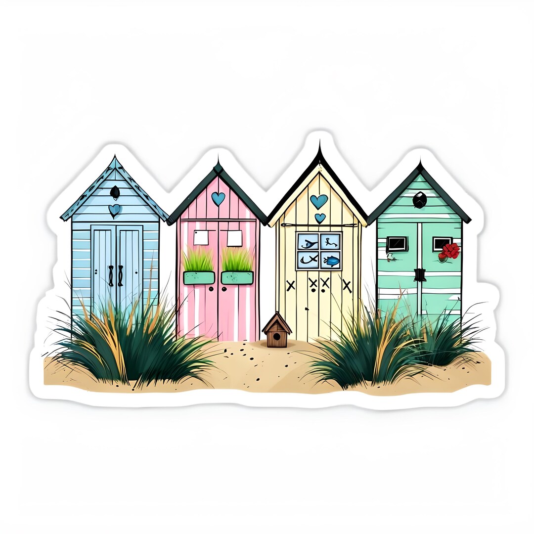 Whimsical Beach Huts Illustration for Instant Download - Colorful ...