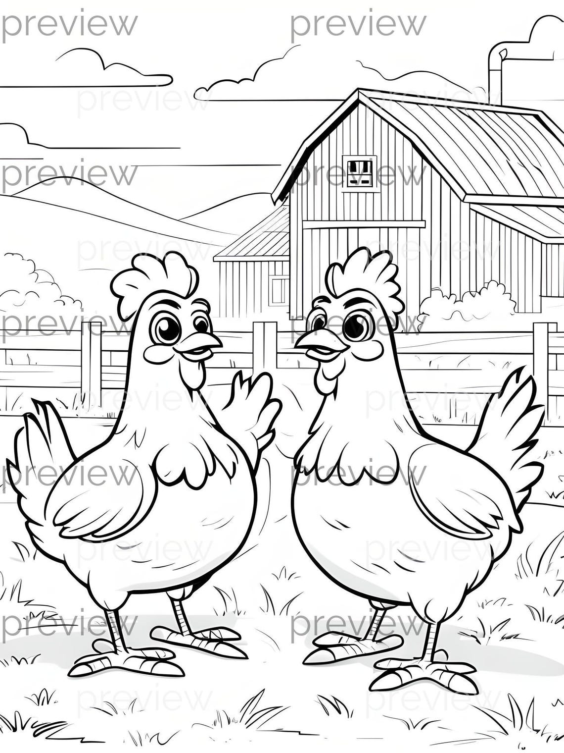 Cheerful Cartoon Chickens Seamless Pattern for Coloring - Fun Digital ...