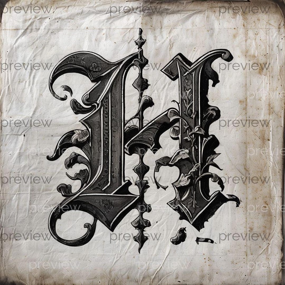 H Ornate Gothic Letter H With Floral Motifs - Vintage Digital Art for ...