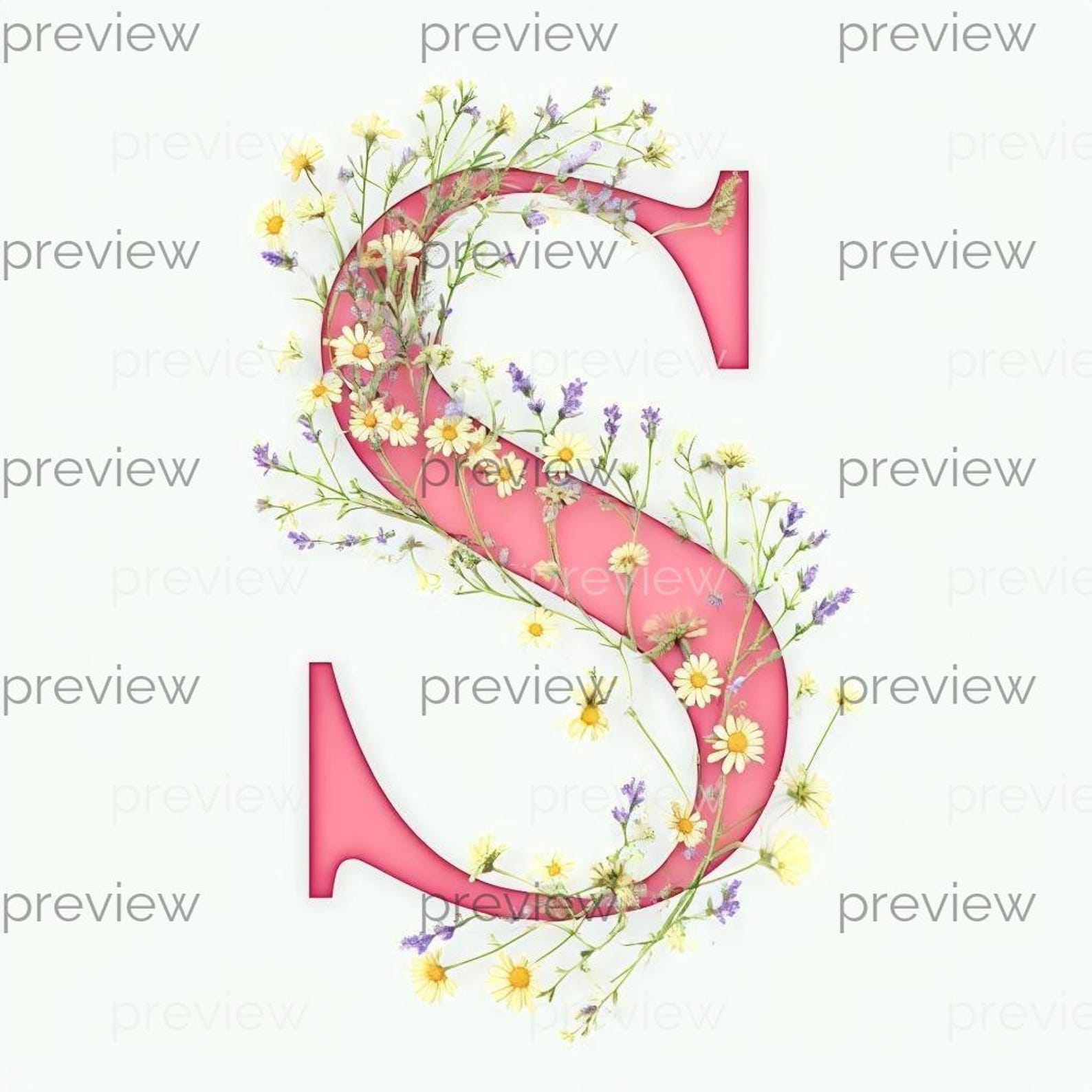 S Whimsical Pink Letter S With Floral Accents - Printable Digital Art ...