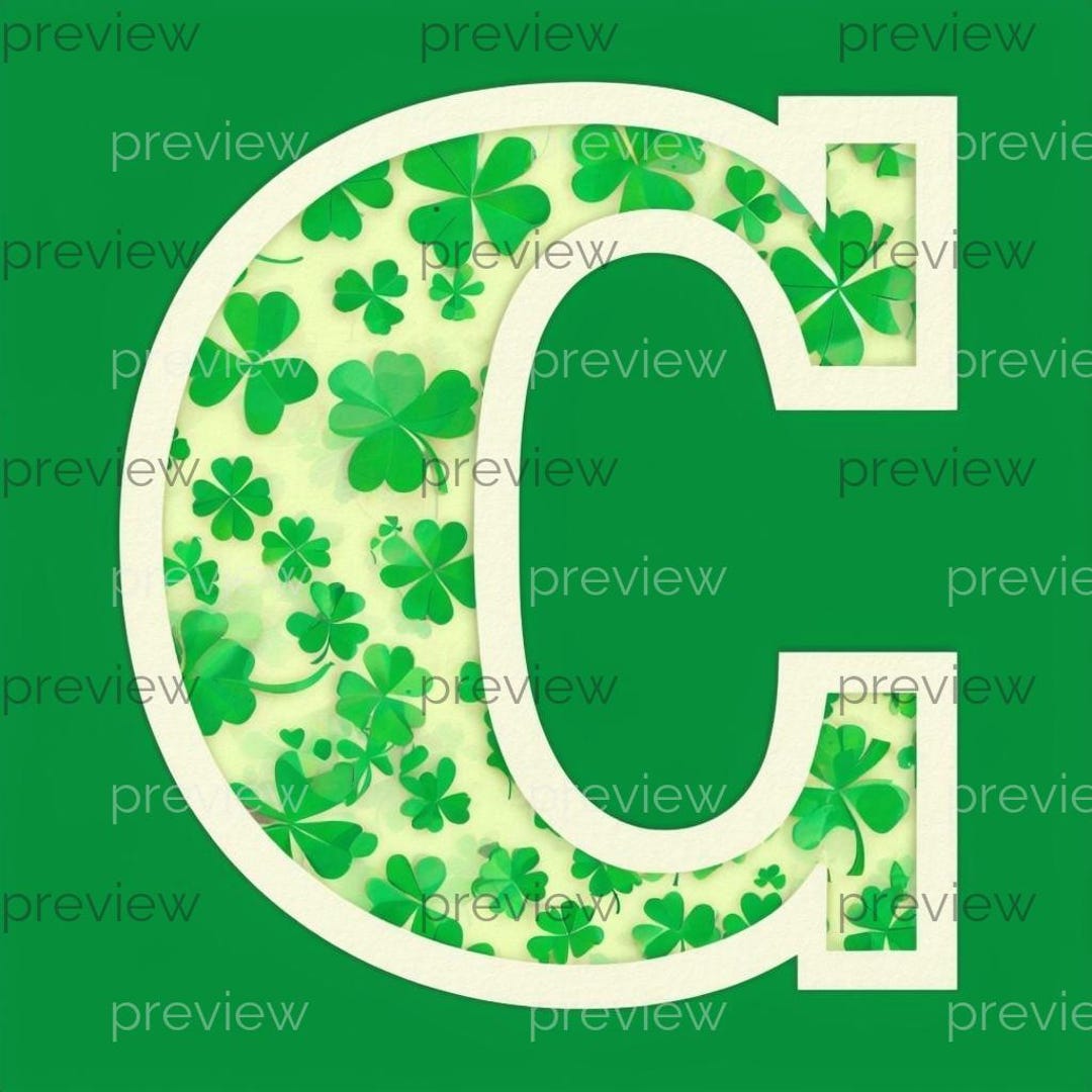 C Large Stylized Letter C With Clovers on Green Background - Digital ...