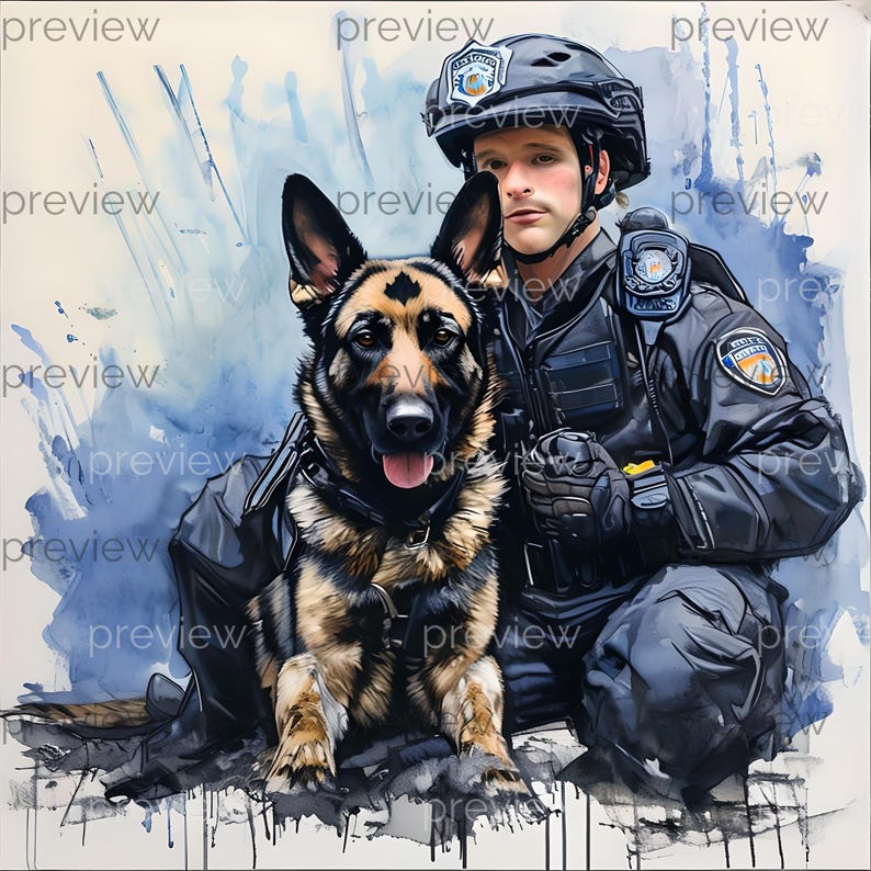 Loyalty and Teamwork A Police Officer With German Shepherd in Dynamic ...