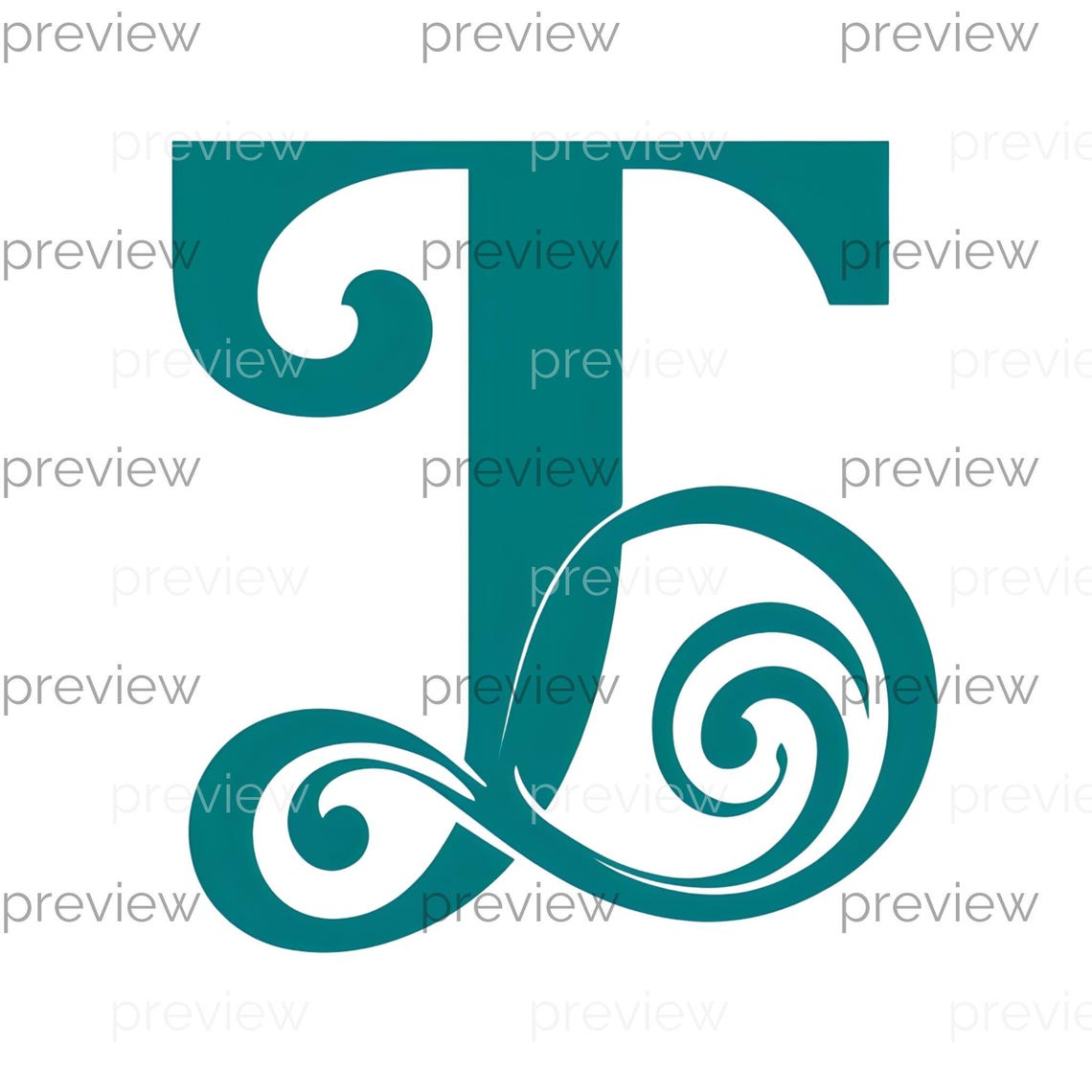 T Elegant Teal Letter T With Curves and Flourishes - Modern Decorative ...