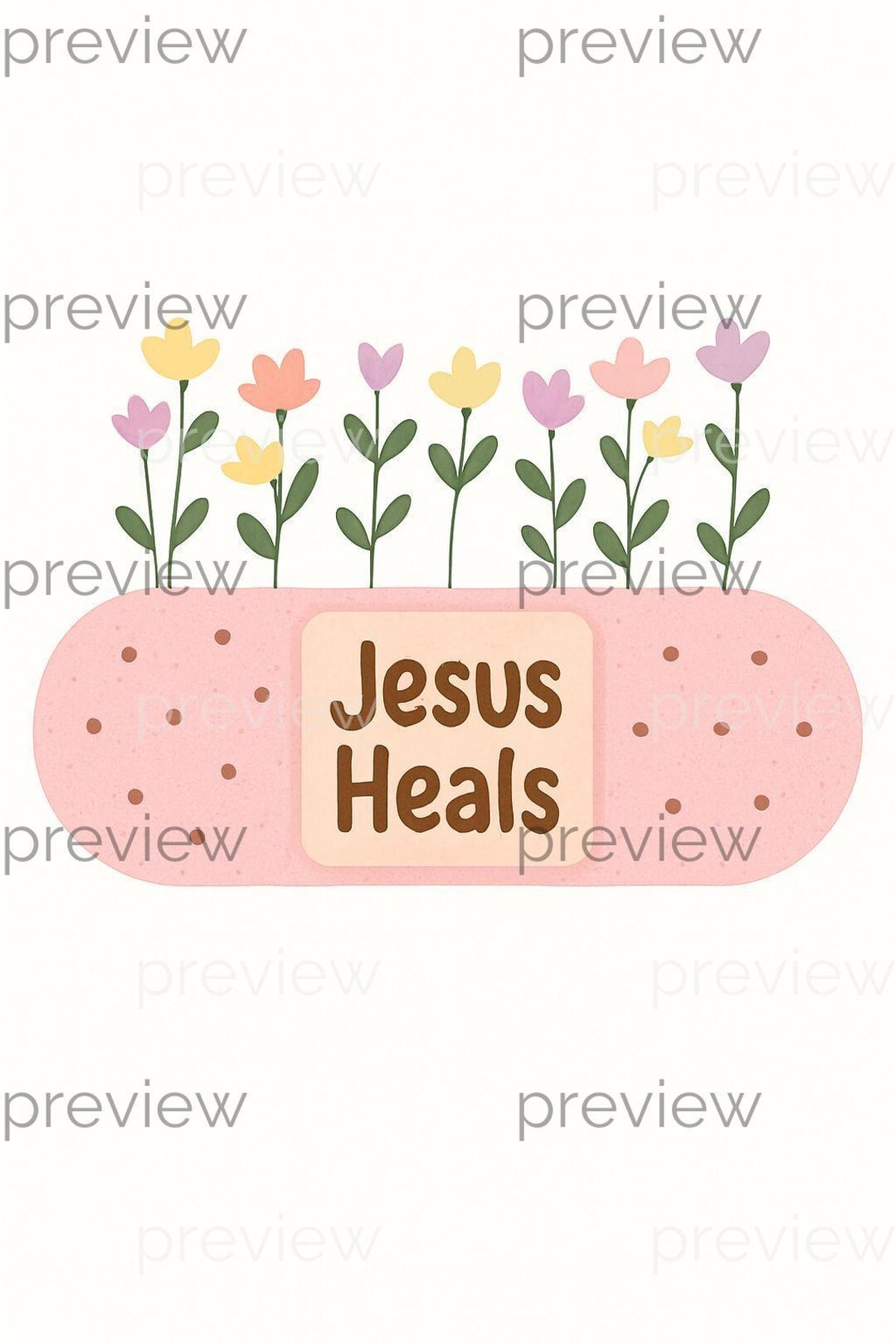Whimsical Pink Band-aid With Flowers - Jesus Heals Inspirational ...