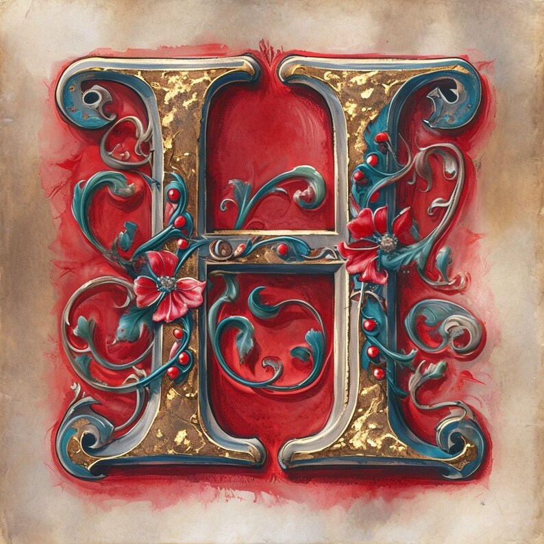 H Elegant Ornate Letter H Clipart - Richly Decorated With Gold and ...