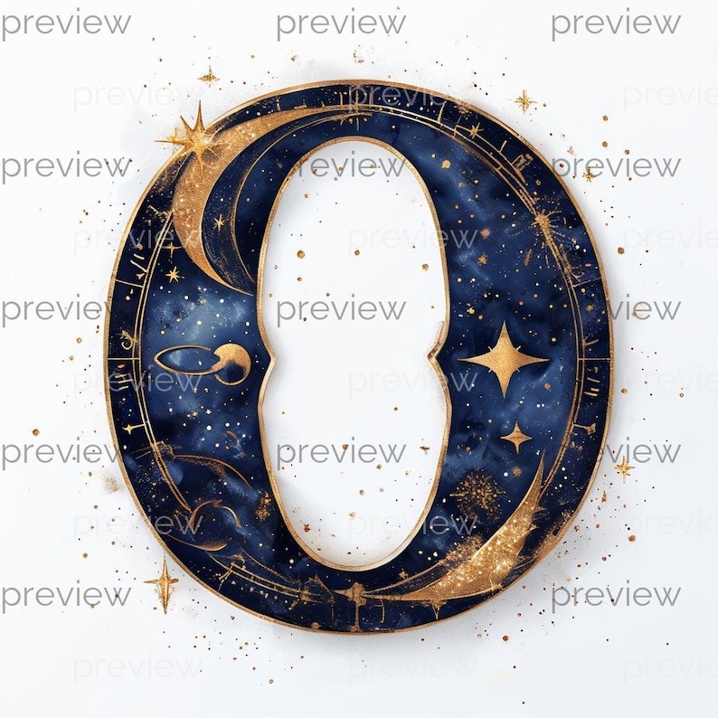Celestial O - Intricate Navy Blue Letter With Stars, Planets, and ...