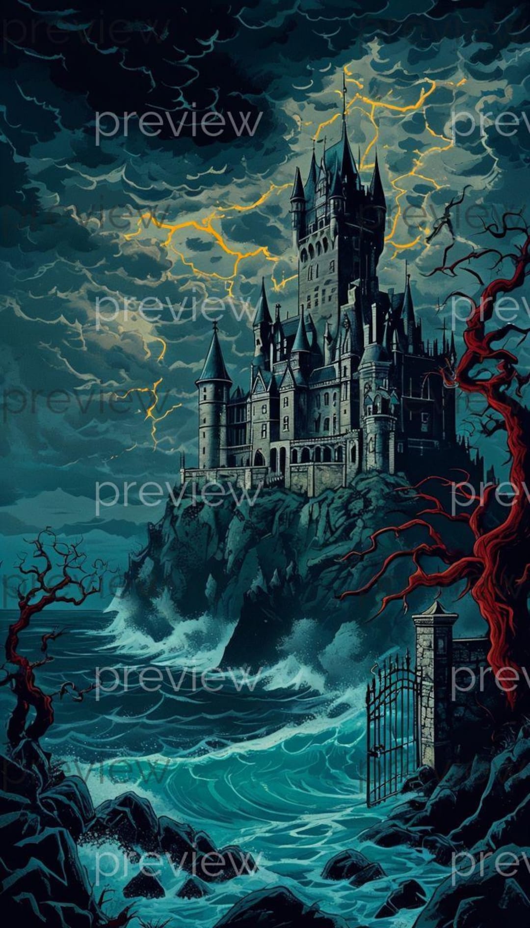 Dark Fantasy Castle on Rocky Cliff - Eerie Gothic Architecture With ...