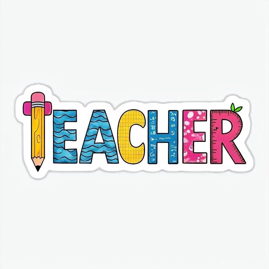 Colorful TEACHER Clipart Design for Instant Download - Fun and Playful ...