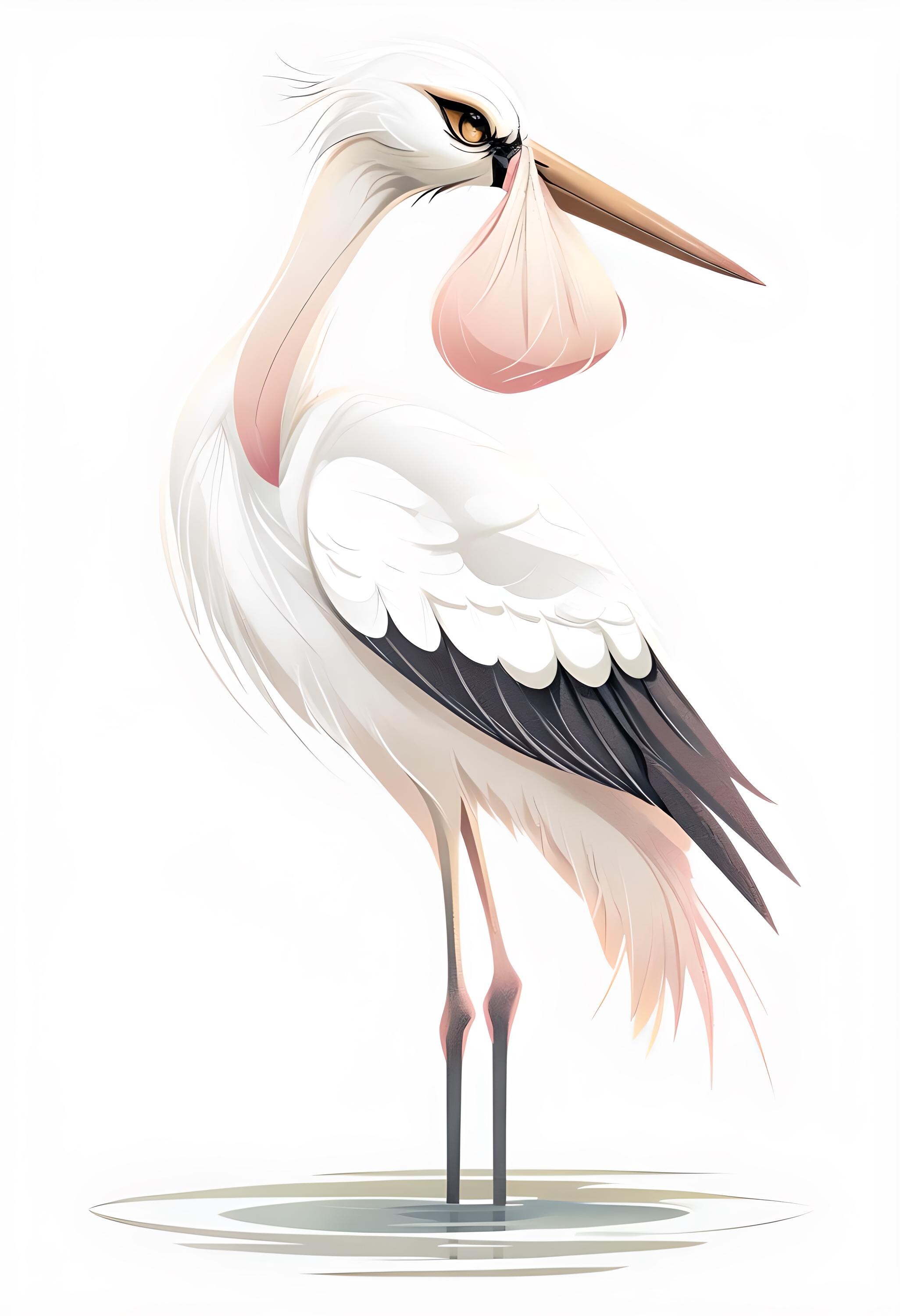Elegant Stork Illustration With Whimsical Pink Pouch - Modern Clipart ...