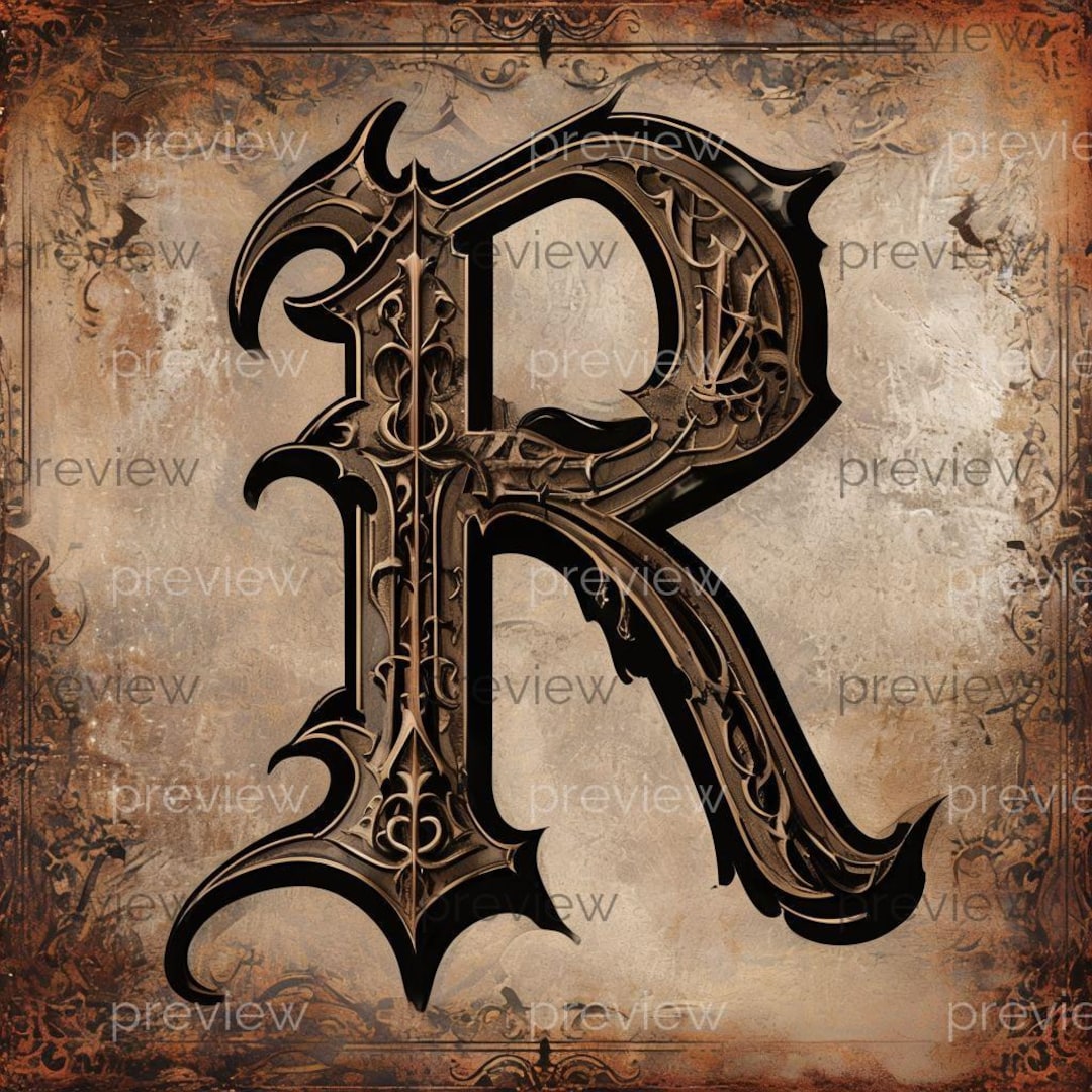 R Ornate Gothic Letter R Digital Art - Printable Instant Download With ...
