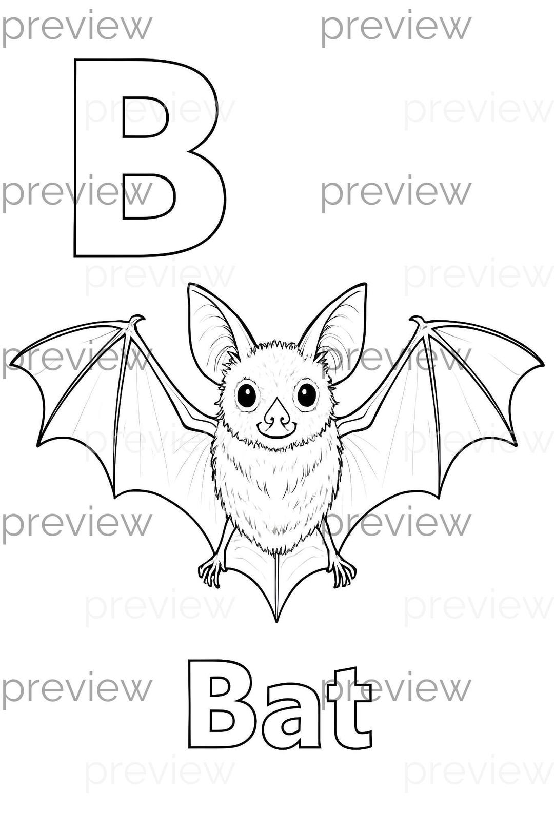 Playful Bat Coloring Page With Bold Letter B and Word Bat for Kids ...