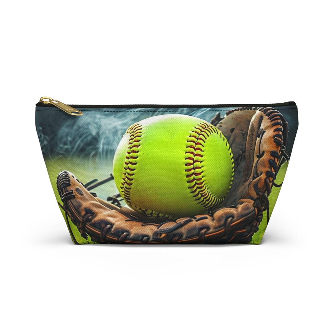 Softball and Glove Accessory Pouch | T-bottom Zip Cosmetic Bag - Etsy