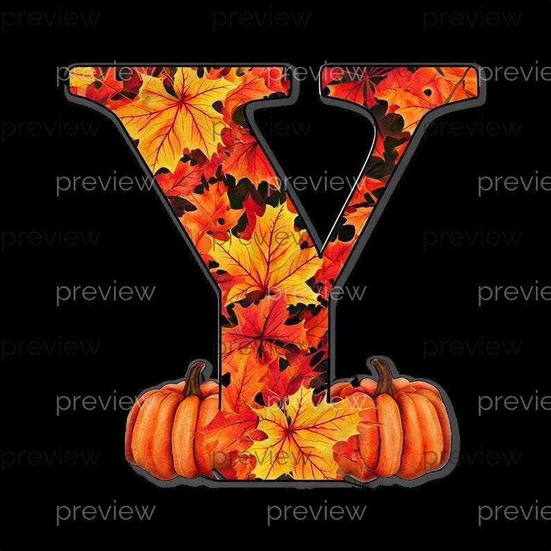 Y Vibrant Autumn-themed Letter Y With Colorful Leaves and Pumpkins ...