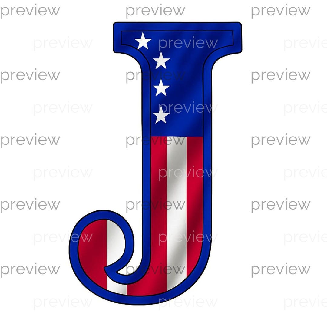 Stylized Letter J With Flag Design in Blue, Red and White - Digital Art ...