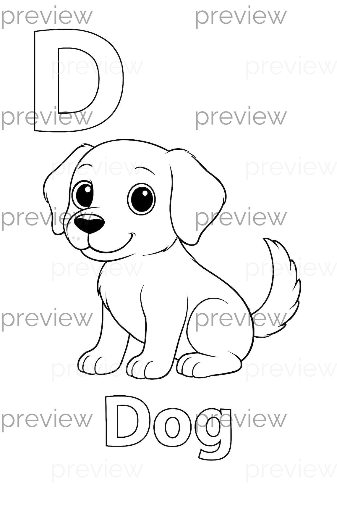 Cute Puppy Coloring Page With D and Dog - Perfect for Kids' Educational ...