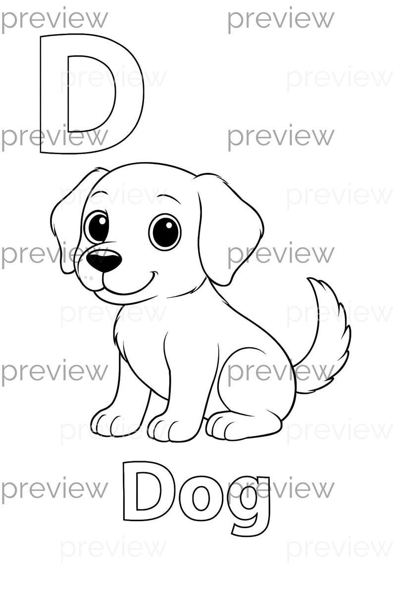 Cute Puppy Coloring Page With D and Dog - Perfect for Kids' Educational ...