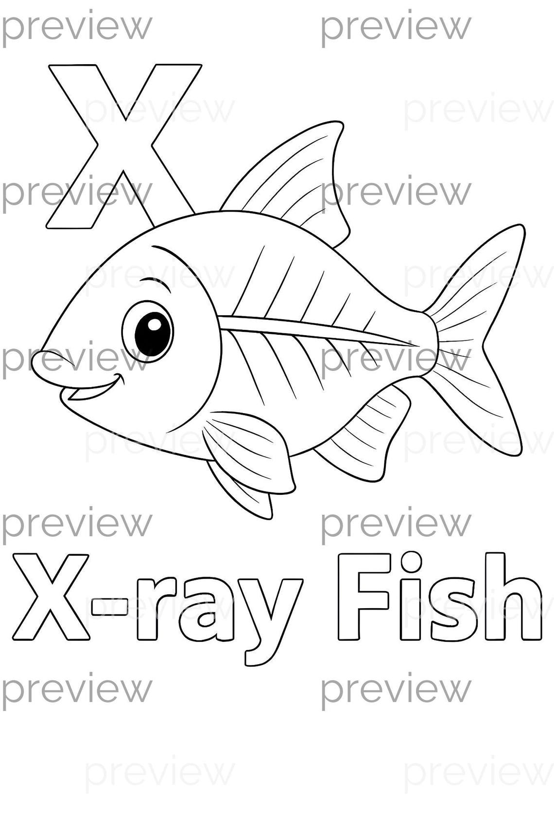 X-ray Fish Coloring Page: Kids Alphabet Learning (digital Download) - Etsy