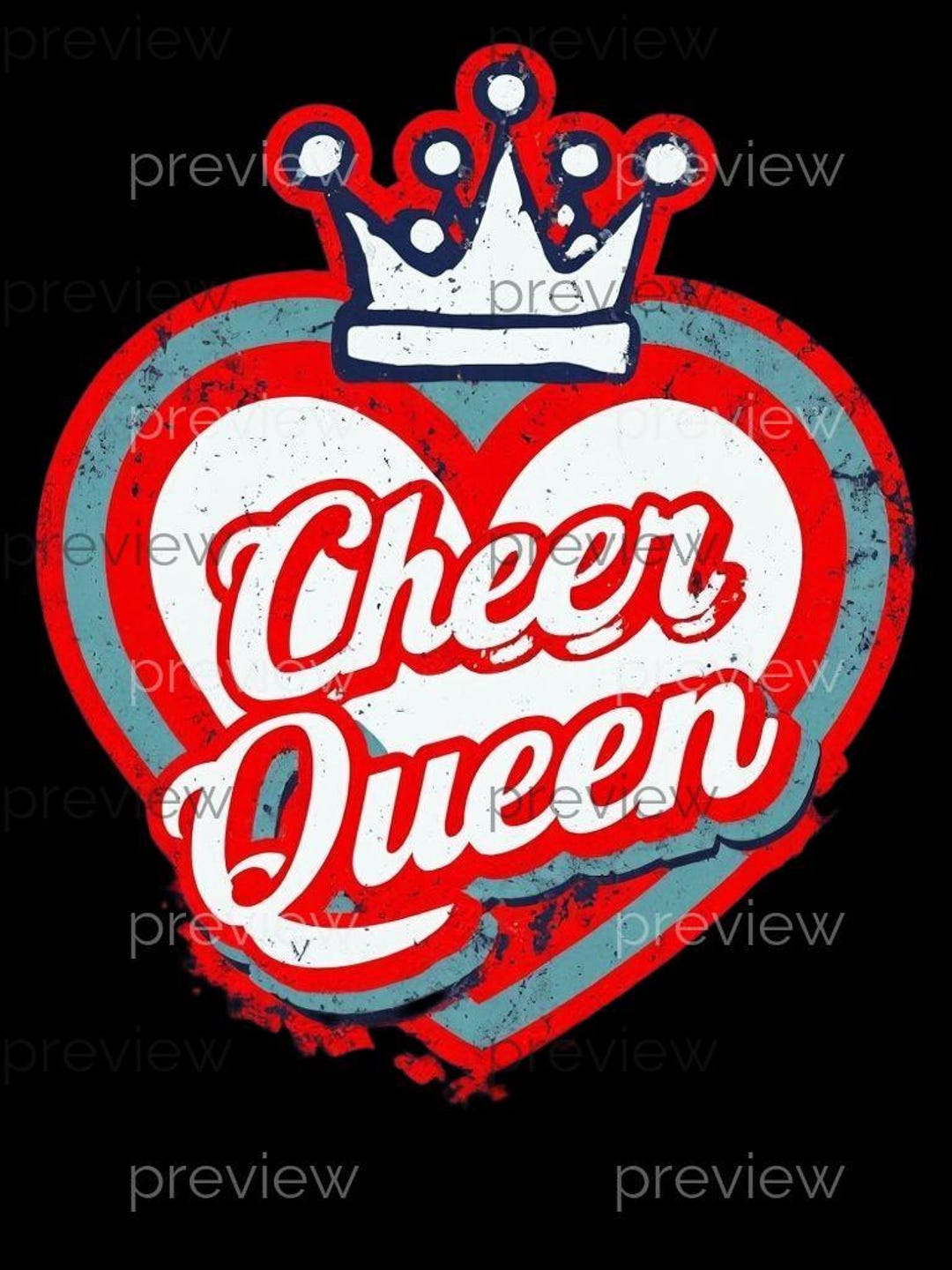 Cheer Queen Heart Design With Crown - Vibrant Red and White Stripes ...