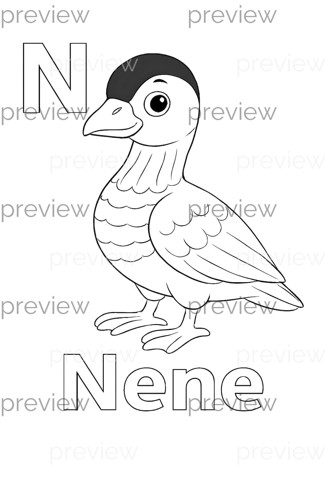 Fun Nene Goose Coloring Page With Bold Letter N for Kids - Educational ...