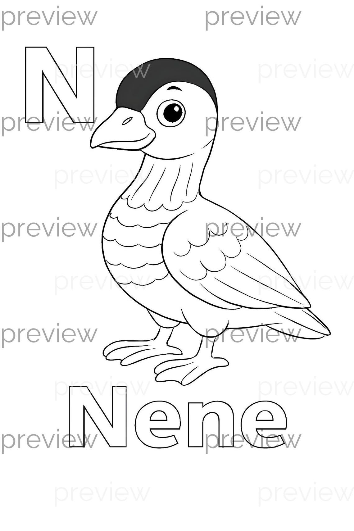 Nene Goose Coloring Page: Letter N Activity (printable) - Etsy