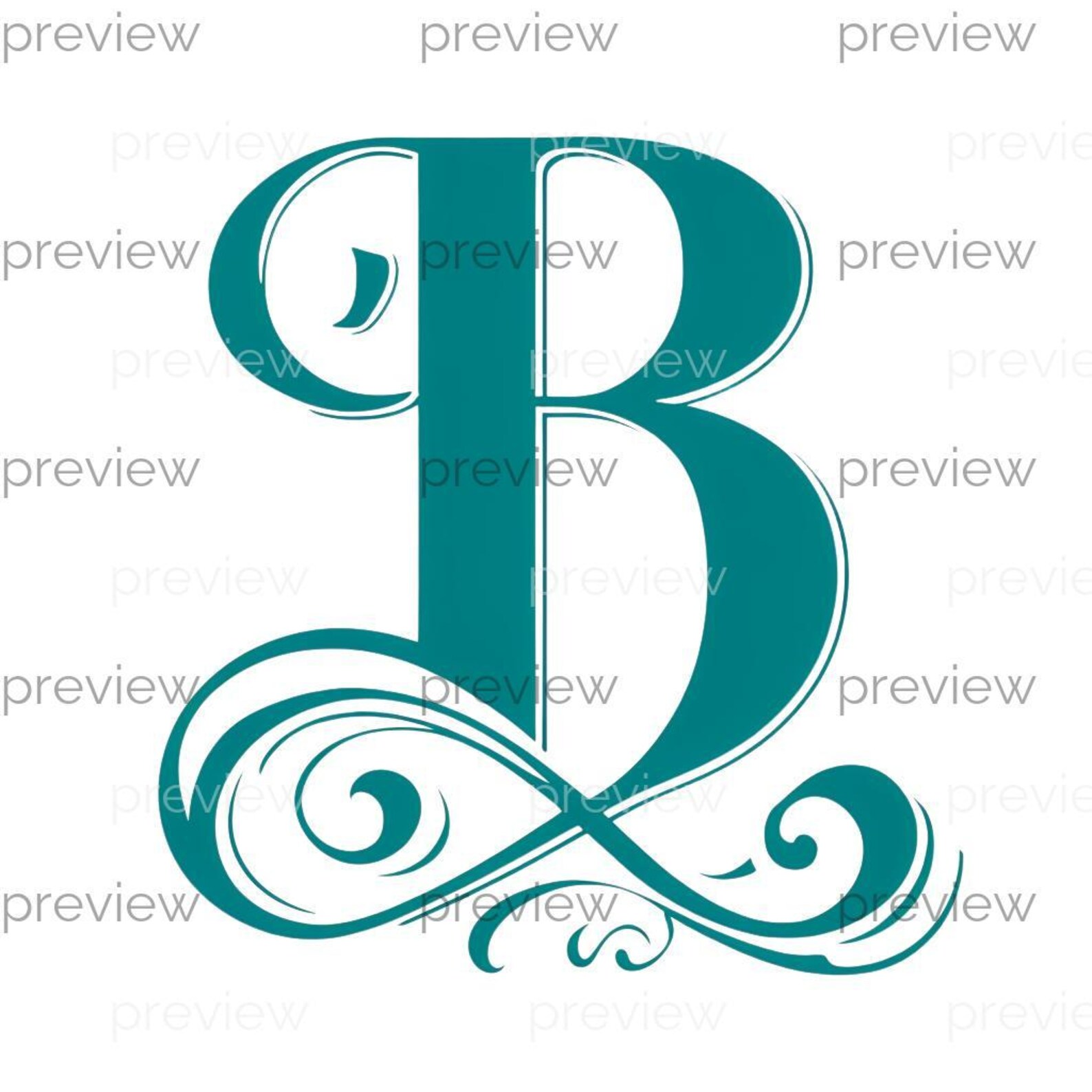 B Elegant Teal Letter B With Flourishes - Sophisticated Digital Art for ...
