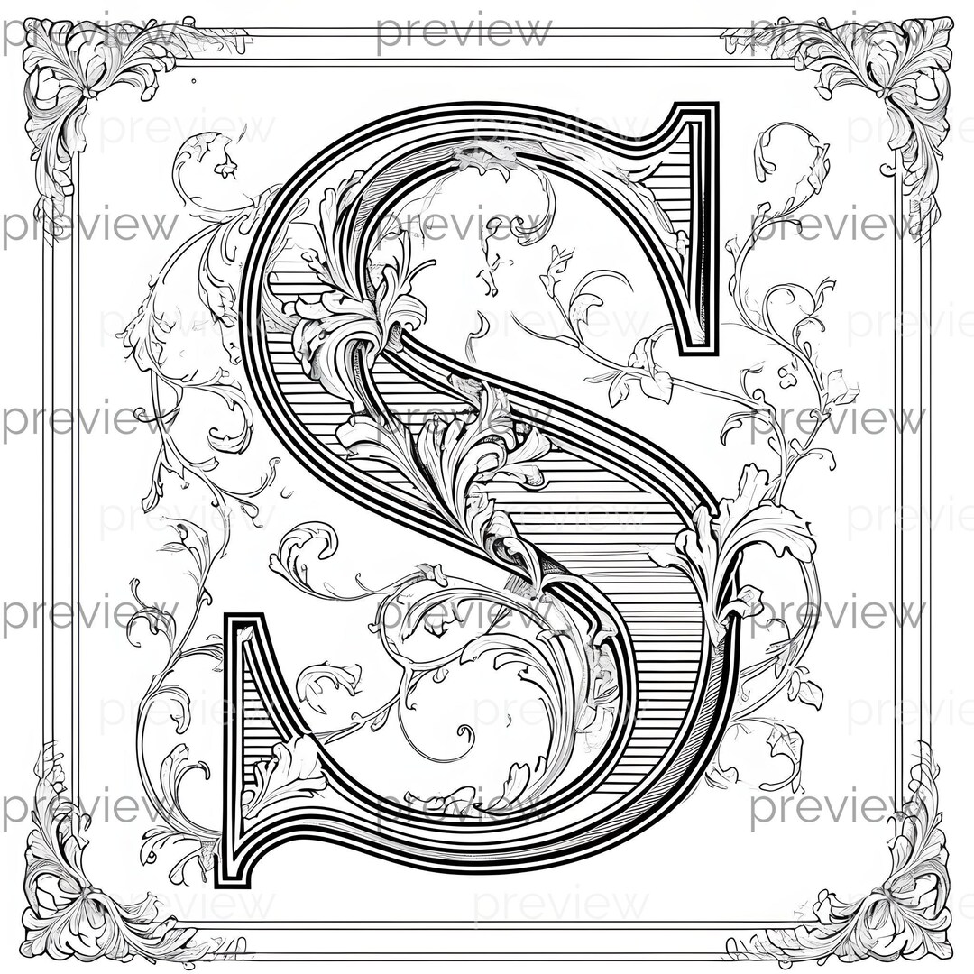 Ornate Letter S With Floral Designs - Seamless Pattern for Digital ...