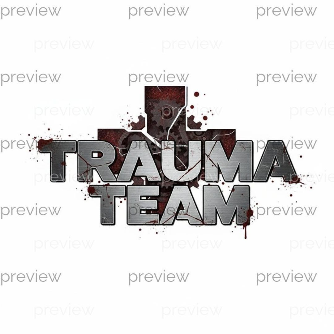 TRAUMA TEAM Logo - Bold Metallic Design With Red Splashes and Cross ...