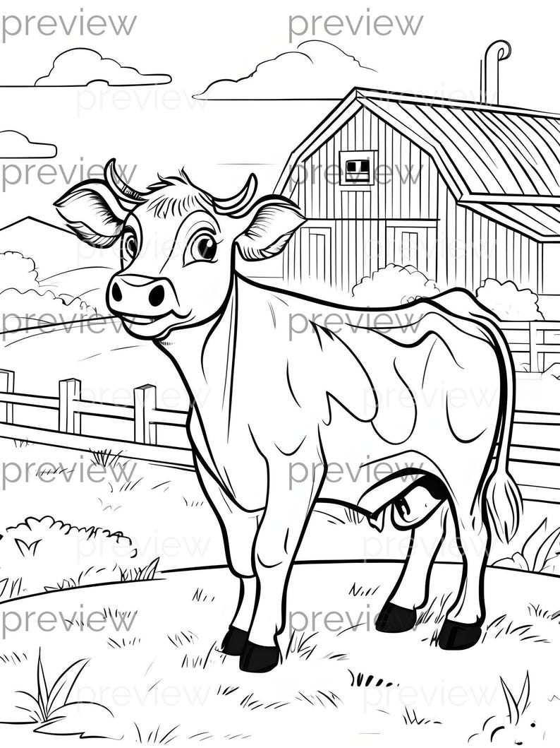 Playful Cow in Pastoral Setting Coloring Page for Kids - Perfect for ...