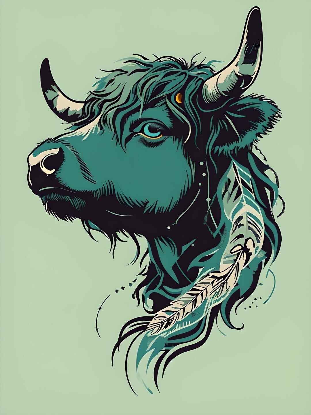 Boho Mystic Highland Cow Clipart - Serene Bull Head Design for Instant ...