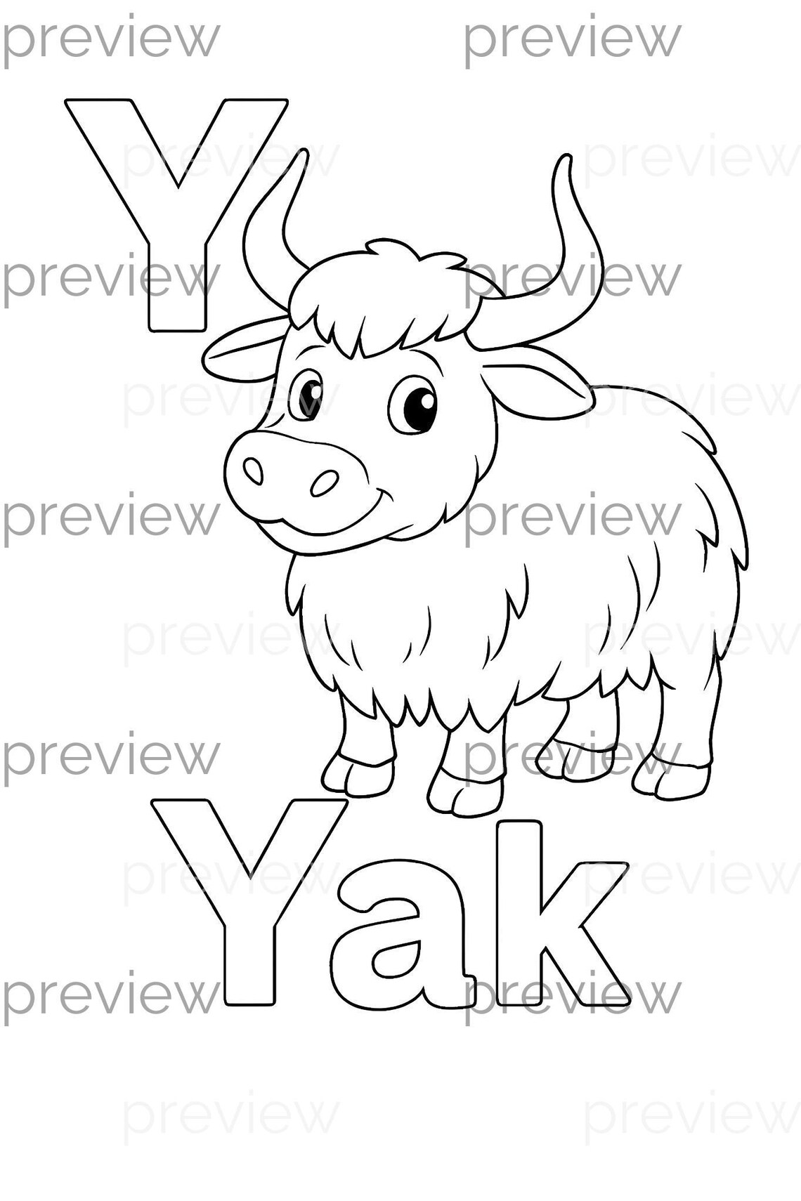 Yak Coloring Page: Letter Y Printable (digital Download) - Etsy