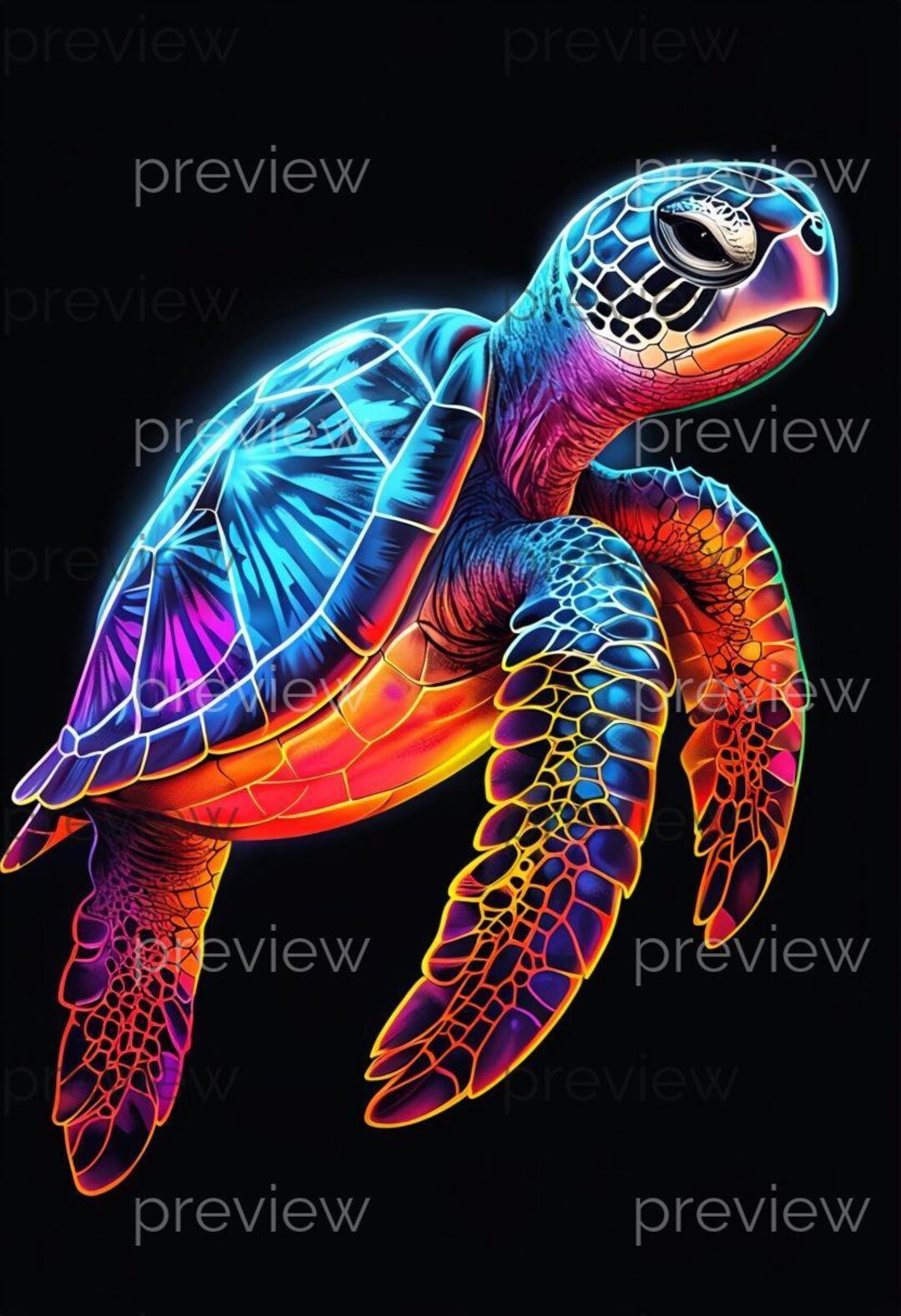 Vibrant Colorful Turtle Art - Digital Download of Neon-style Turtle ...