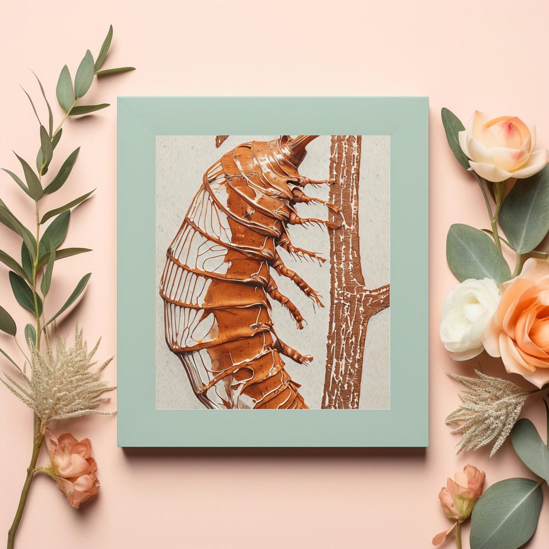 Stylized Chrysalis Art - Brown Textured Insect Transformation Wall Art ...