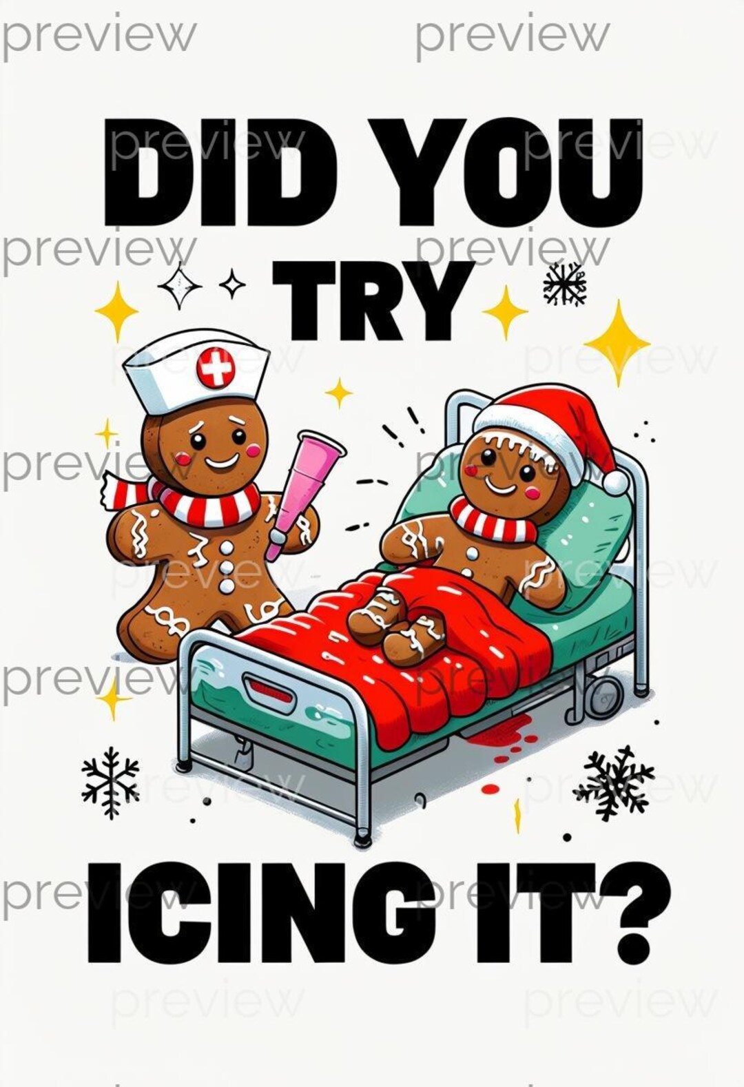 Gingerbread Nurse and Patient Art: Holiday Medical Humor (digital ...