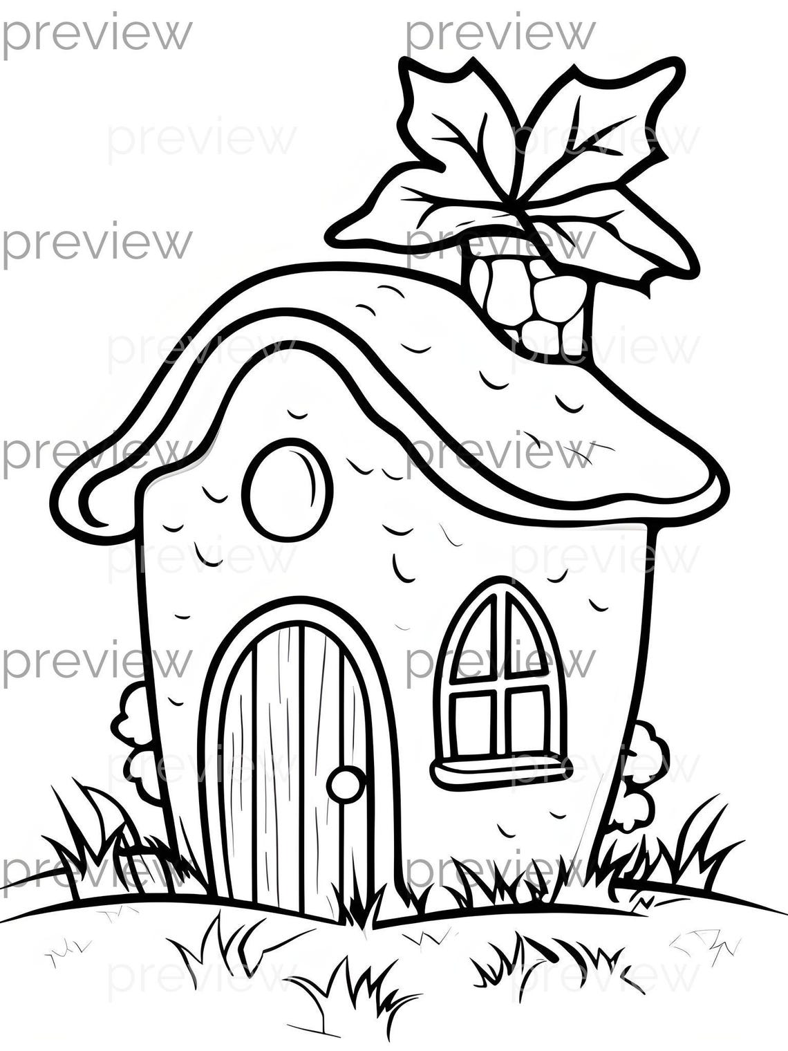 Whimsical Cartoon House Coloring Page for Kids - Perfect for Seamless ...