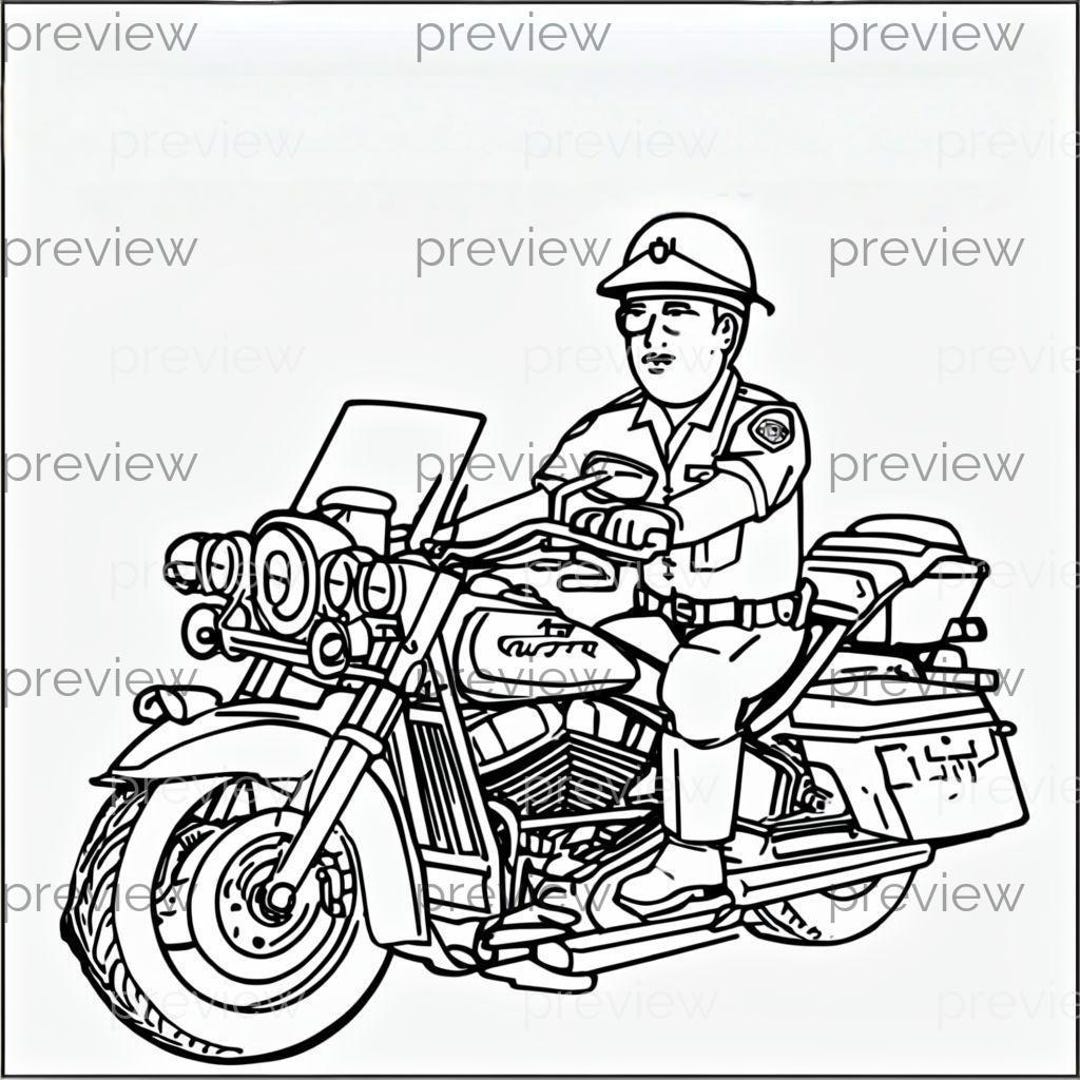 Police Officer on Motorcycle Line Drawing - Printable Digital Art for ...