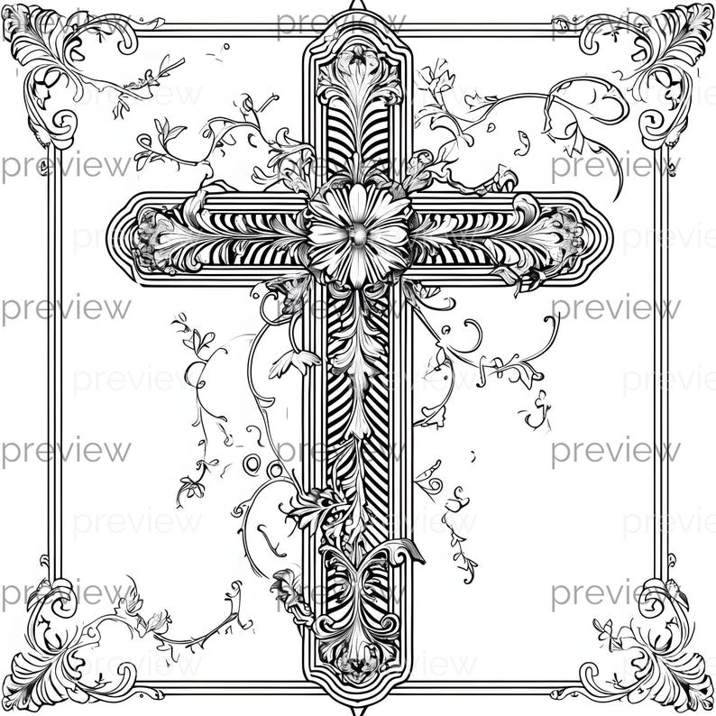 Intricate Cross and Floral Motifs Seamless Pattern for Digital Paper ...
