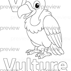 Fun Vulture Coloring Page With Letter V and Word Vulture - Seamless ...