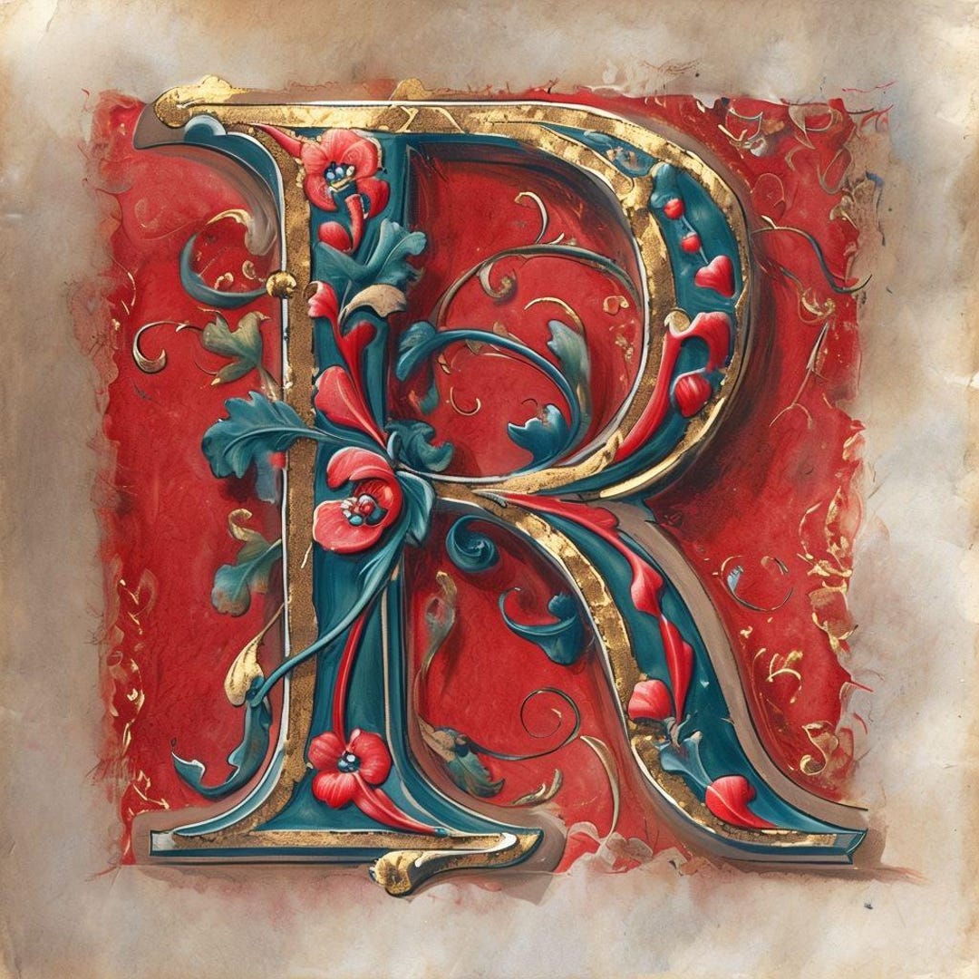 R Ornate Letter R Clipart With Floral Patterns - Vintage Design for ...