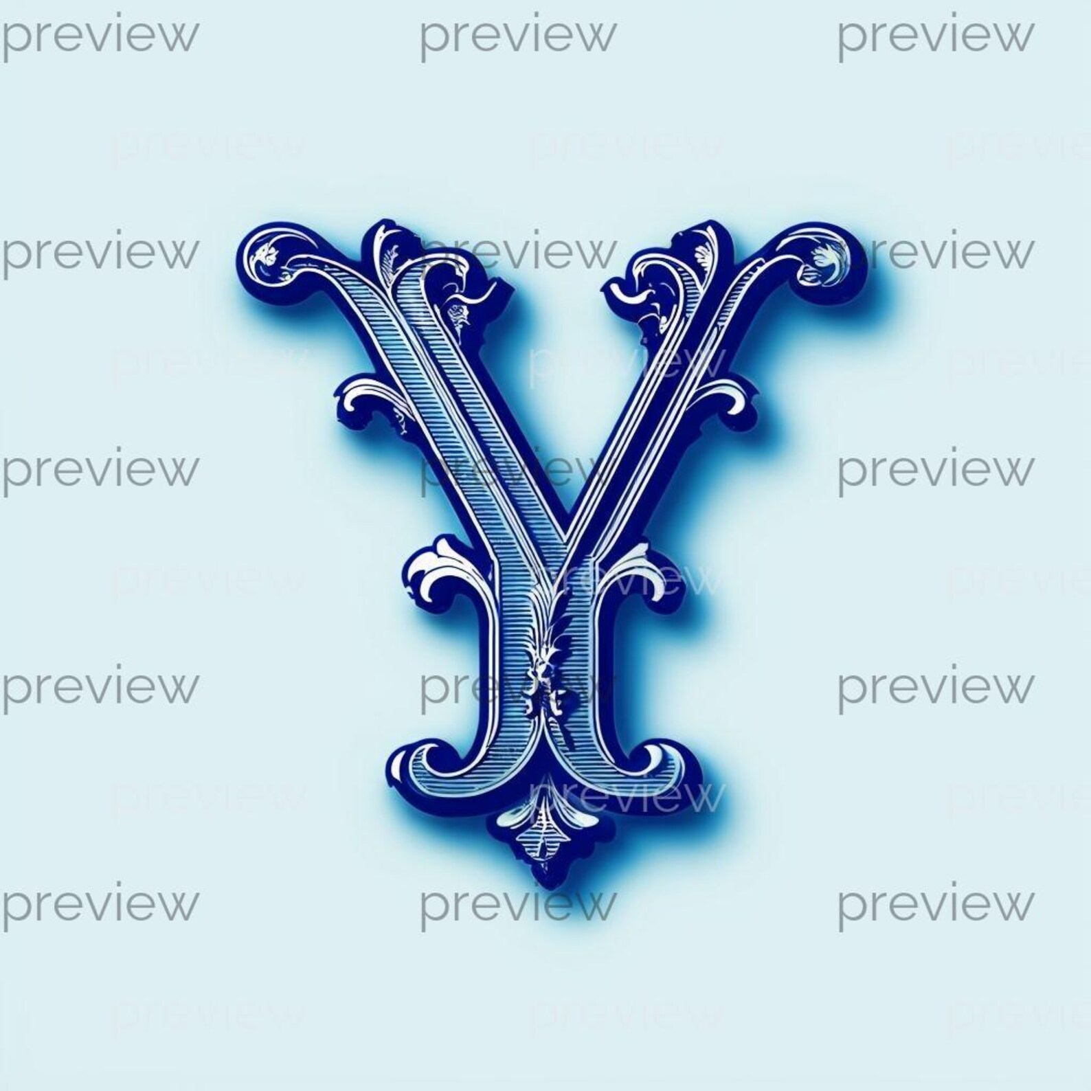 Ornate Letter Y Decorative Design in Blue - Vintage Style Digital Art ...