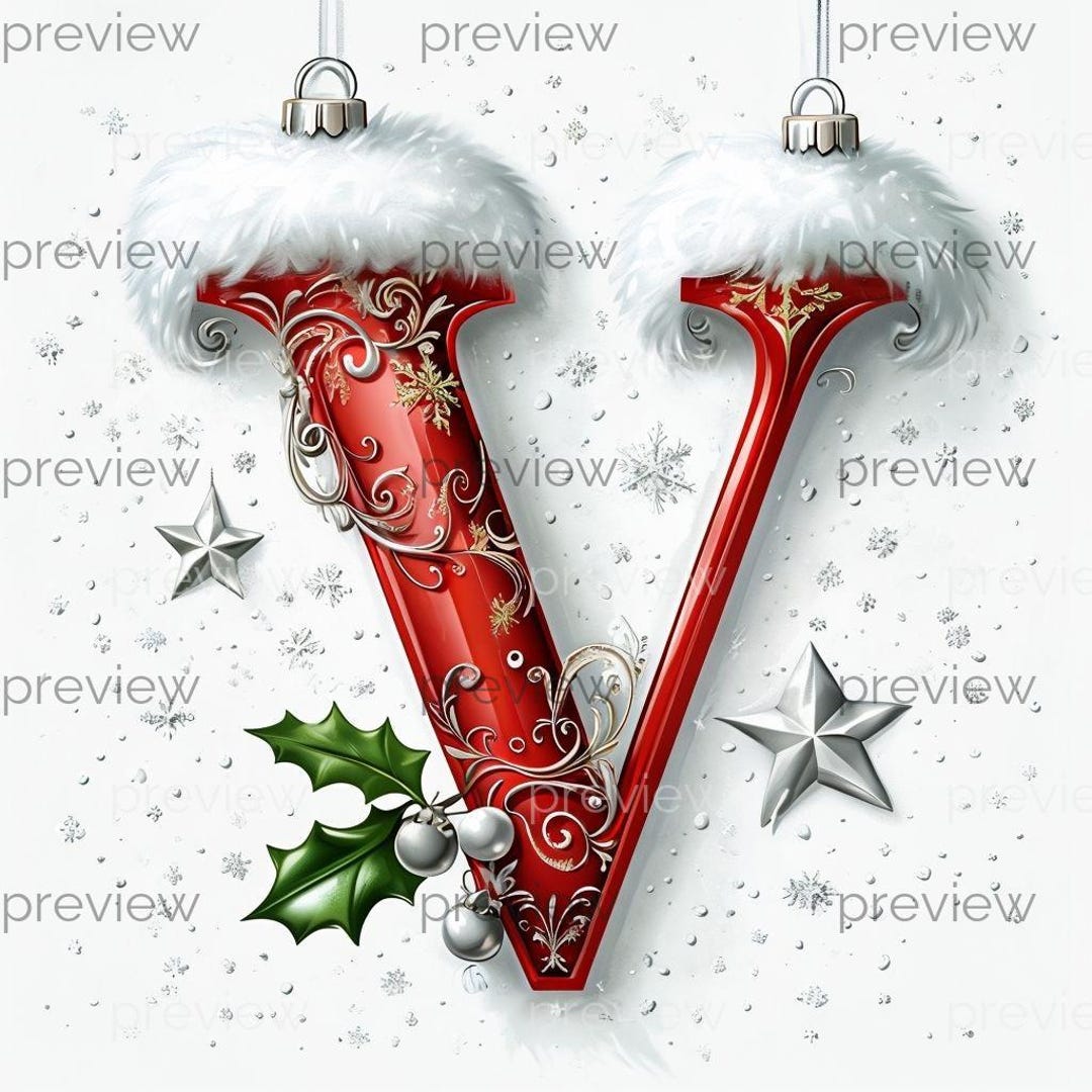 V Vibrant Red Decorative Letter V With Gold Detailing and Holiday ...