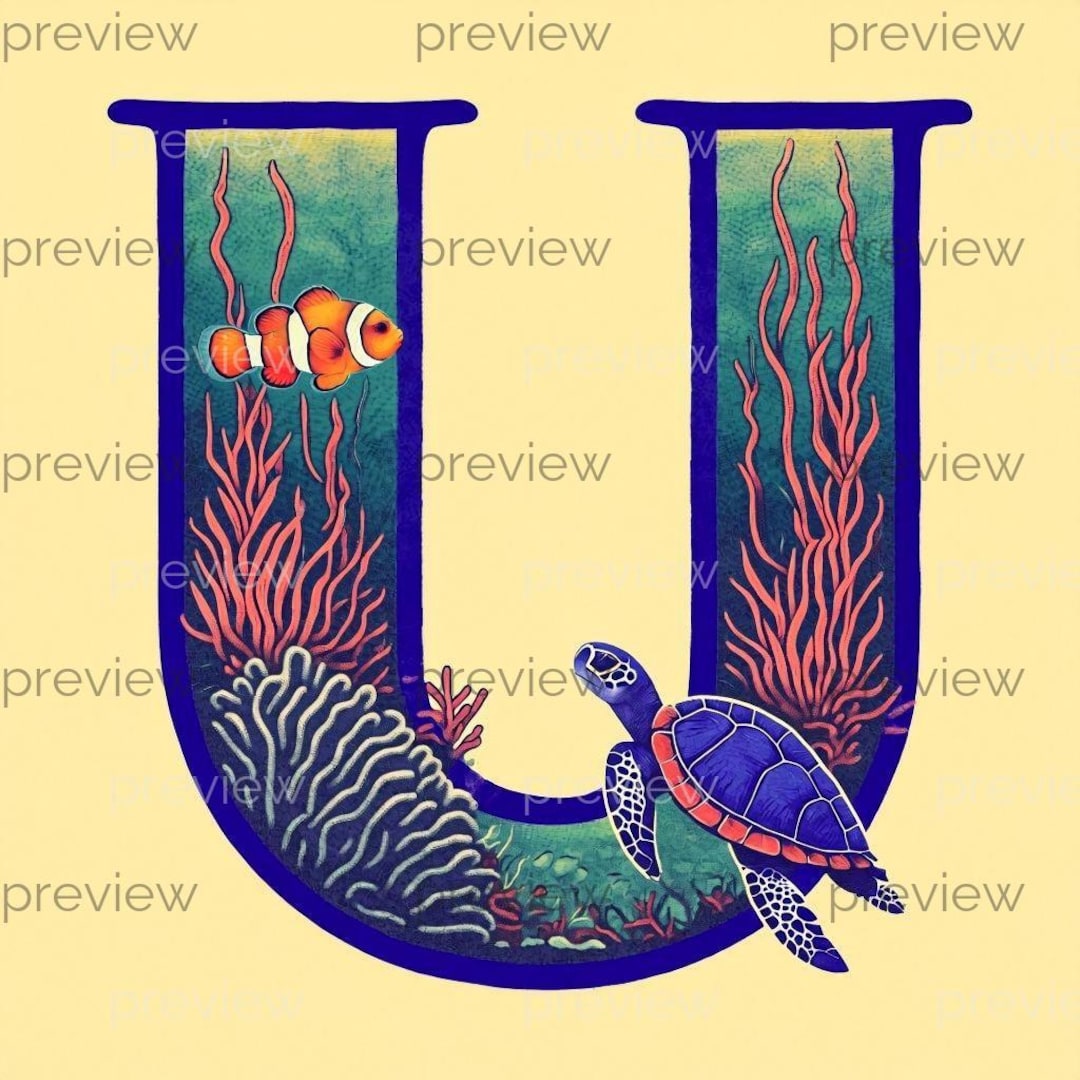 U Vibrant Underwater Themed Letter U With Coral Reefs and Marine Life ...