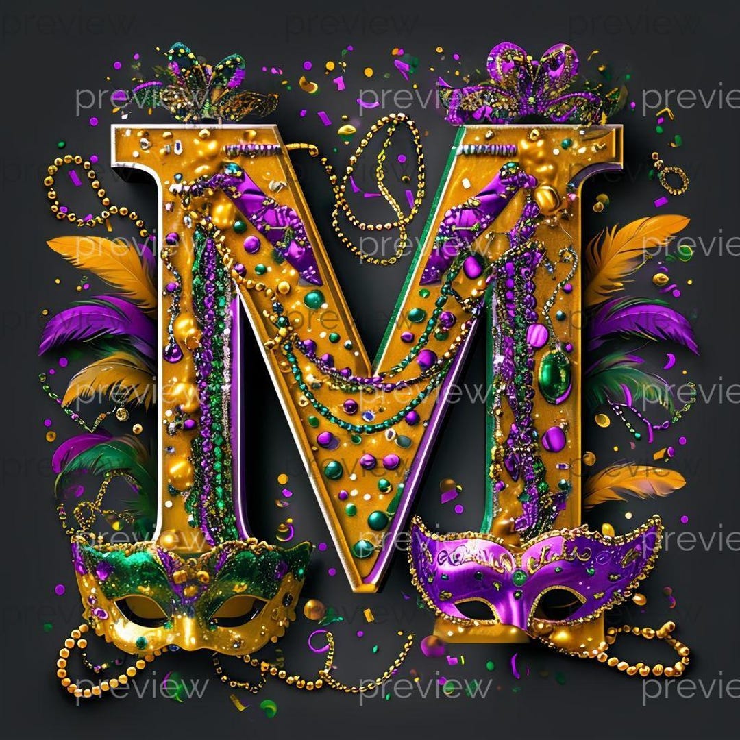 M Festive Ornate Letter M With Masquerade Masks and Colorful ...