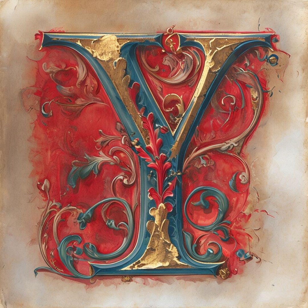 Ornate Letter Y Design With Gold Accents on Vibrant Red Background ...